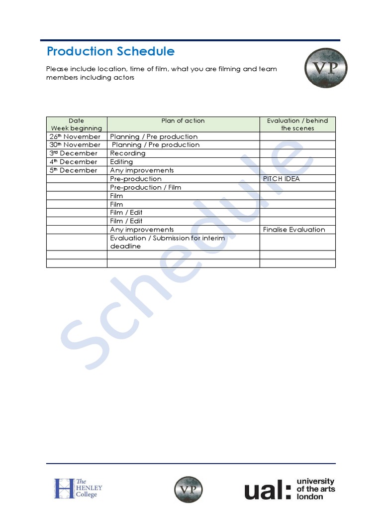 Film Production Schedule Overview | PDF