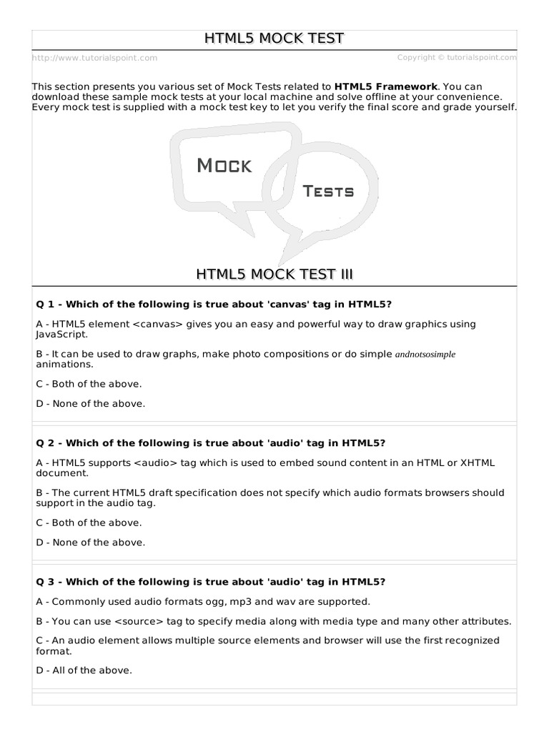 Html5 Mock Test III | PDF | Html Element | Html5
