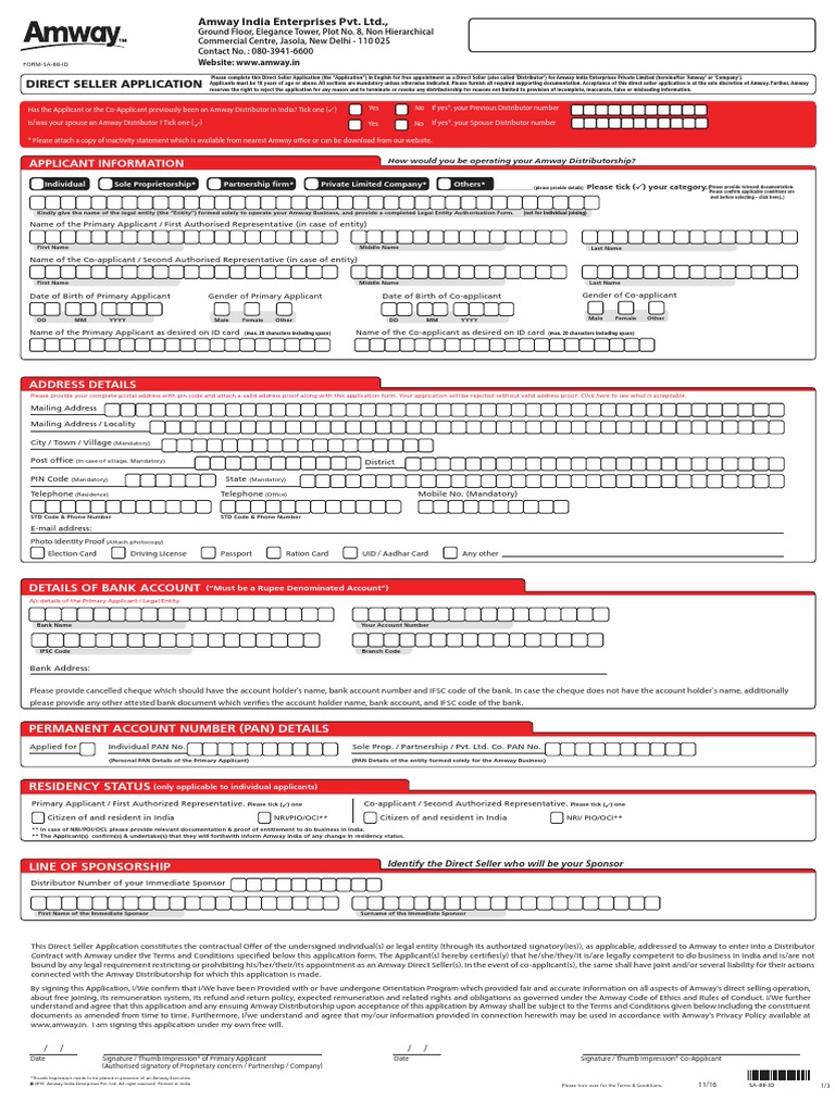 New ABO Form - AMWAY | PDF | Arbitration | Contractual Term