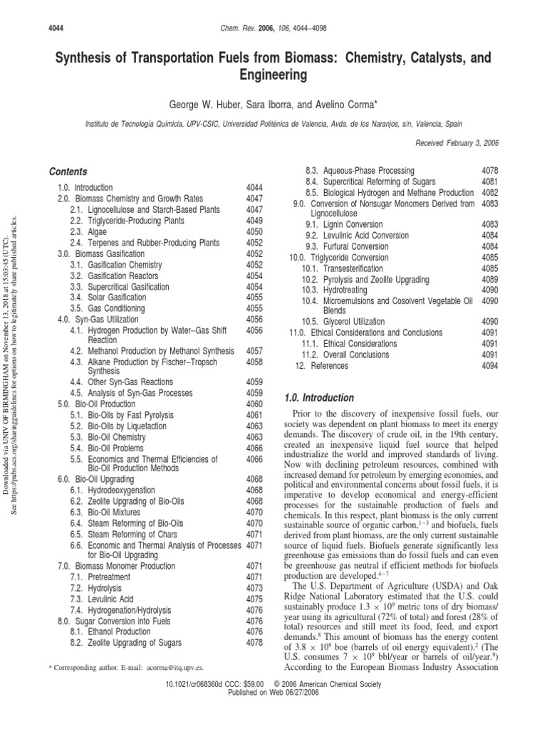 Synthesis of Transportation Fuels From Biomass | PDF | Biomass | Biofuel