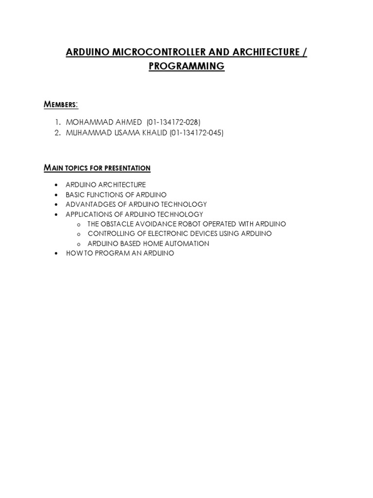 Arduino Microcontroller and Architecture / Programming | PDF