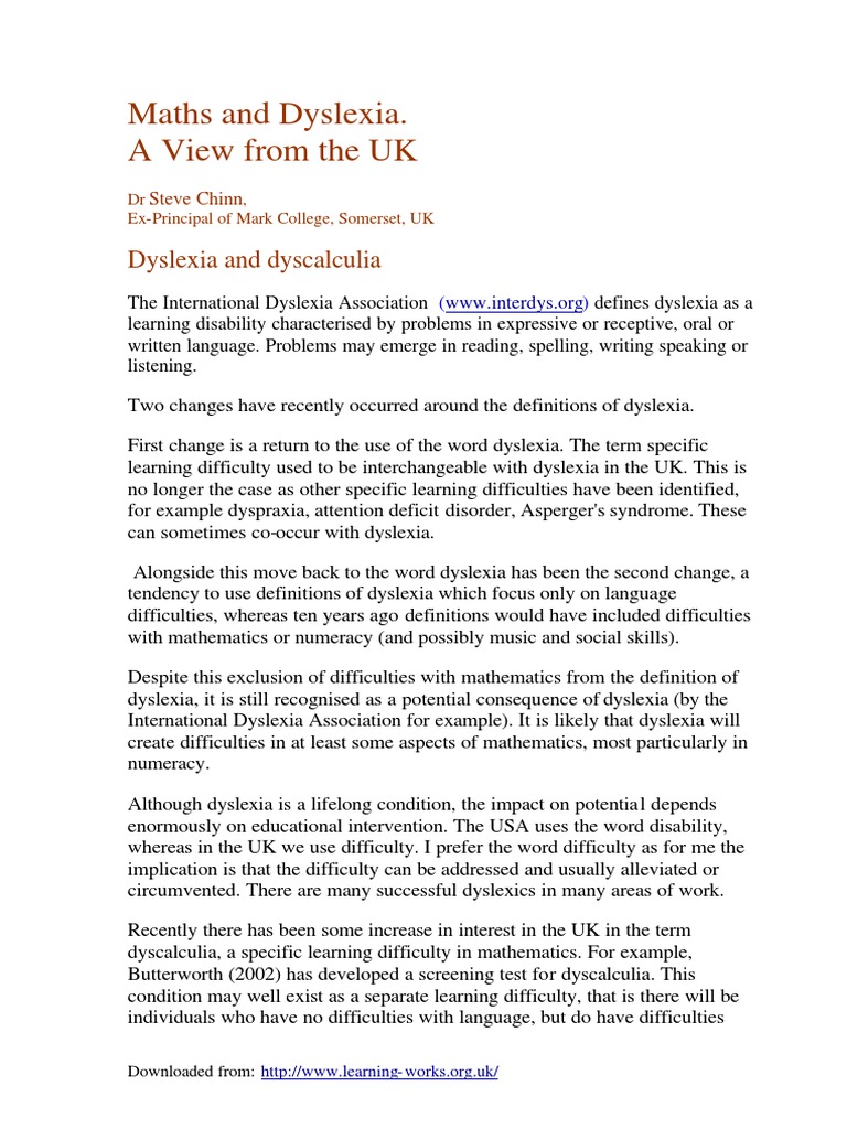 Dyslexia's Impact on Mathematics Learning | PDF | Dyslexia | Learning ...