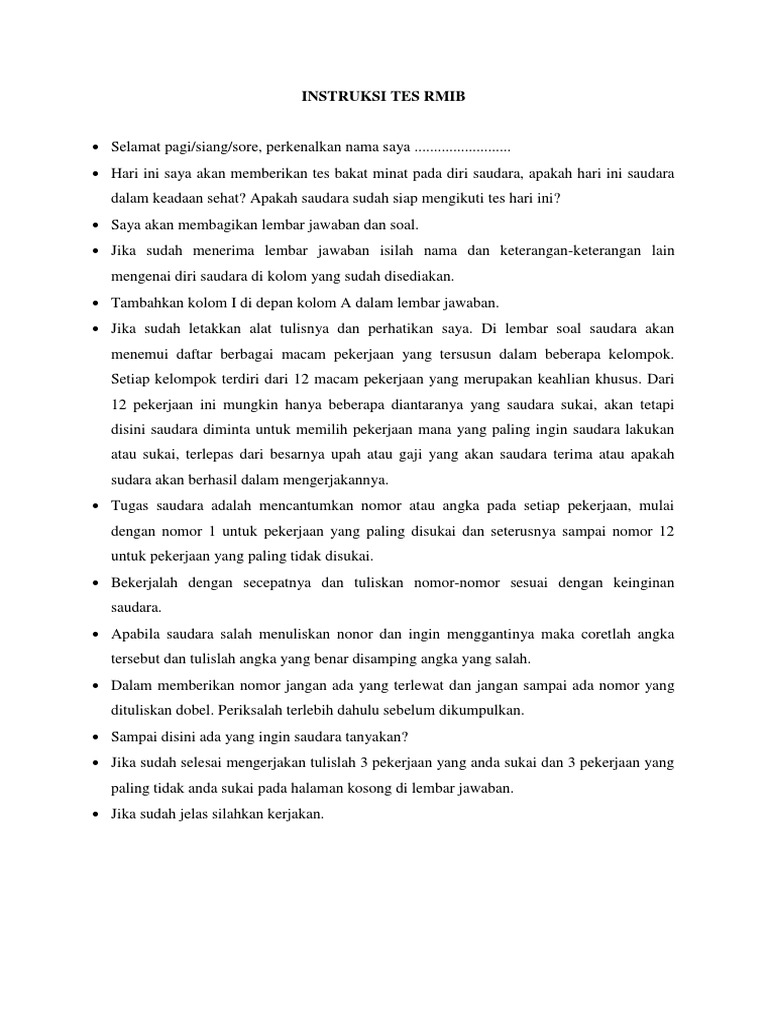 Instruksi Tes Rmib | PDF