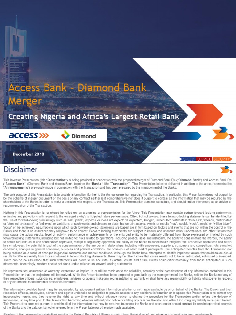Access Bank-Diamond Bank Merger Overview | PDF | Mergers And ...