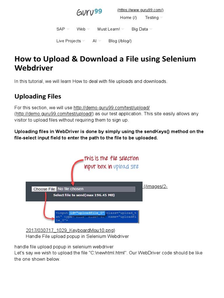 How To Upload & Download A File Using Selenium Webdriver | PDF | Selenium (Software) | Command ...