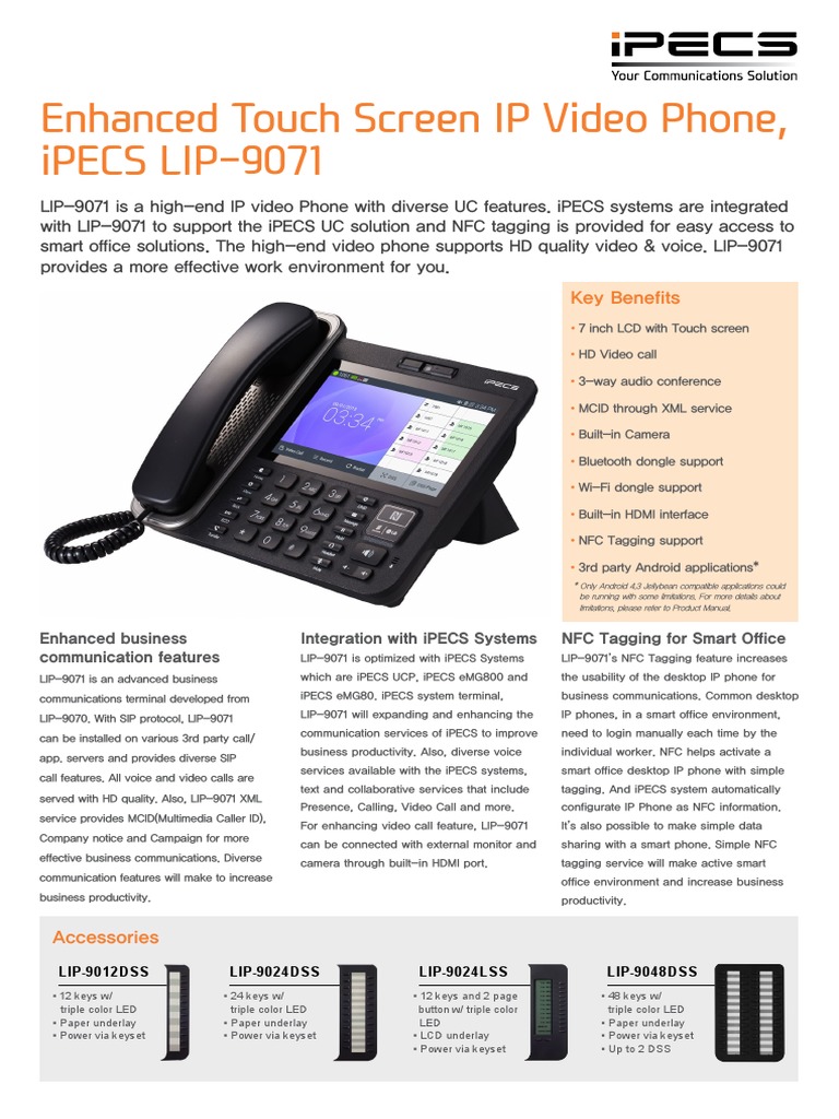 Enhanced Touch Screen IP Video Phone, iPECS LIP-9071: Key Benefits ...