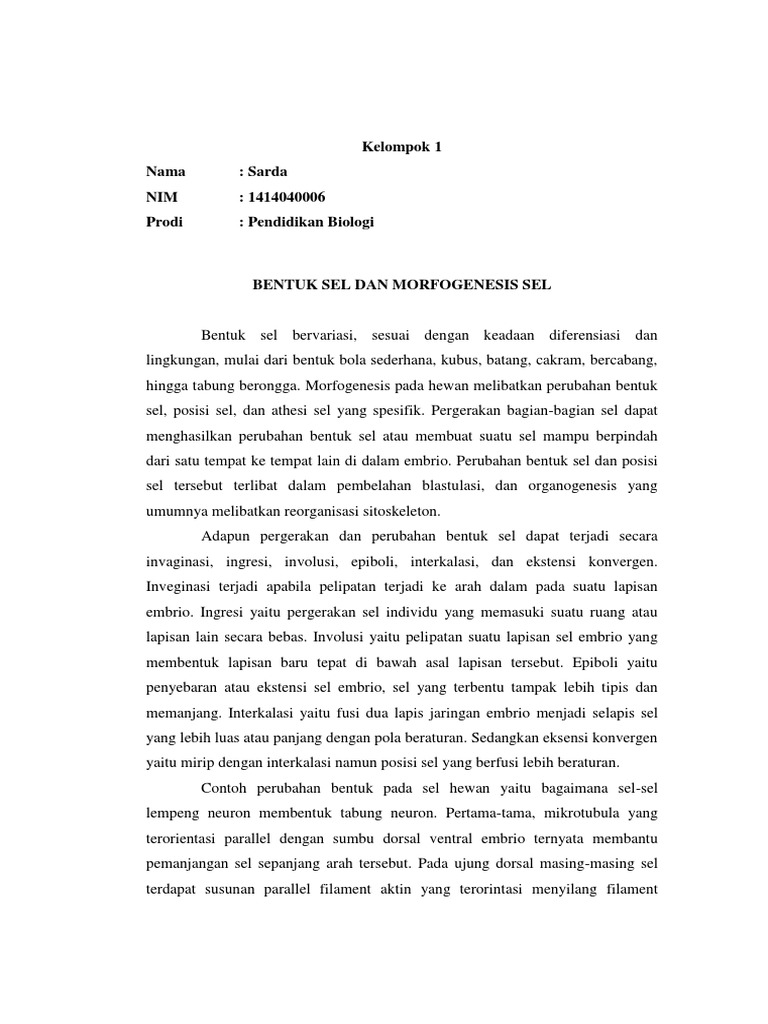 Morfogenesis Sel pada Hewan dan Tumbuhan | PDF