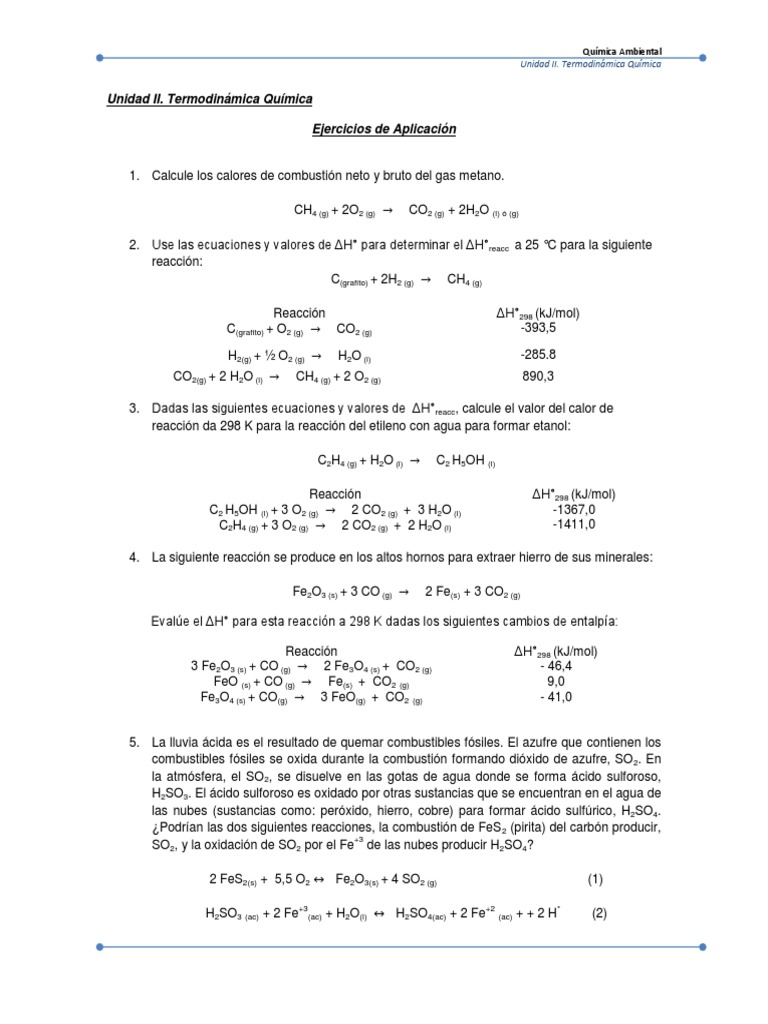 Ejercicios Propuestos Tema Termodinamica | PDF | Dióxido de azufre | Ácido sulfúrico