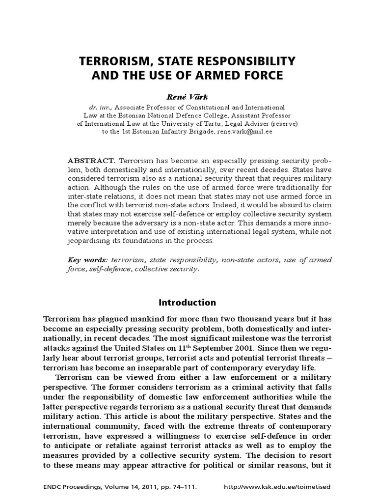 Terrorism and State Responsibility | PDF | Treaty | International Law
