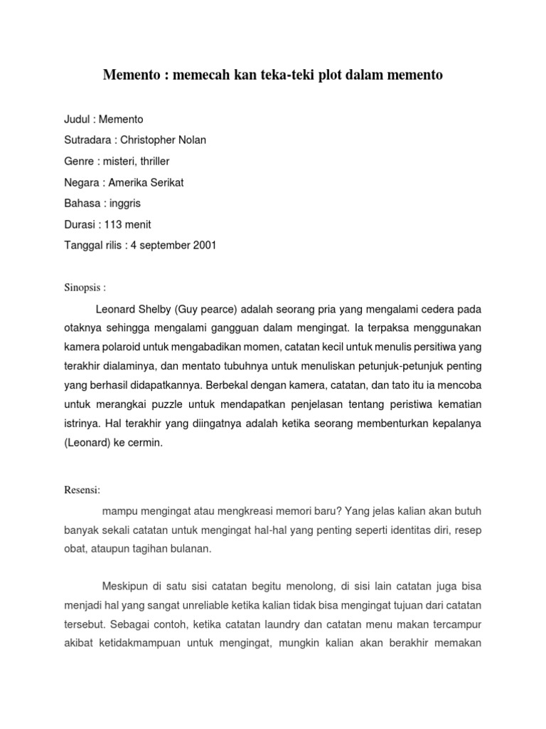 Resensi Film Memento | PDF