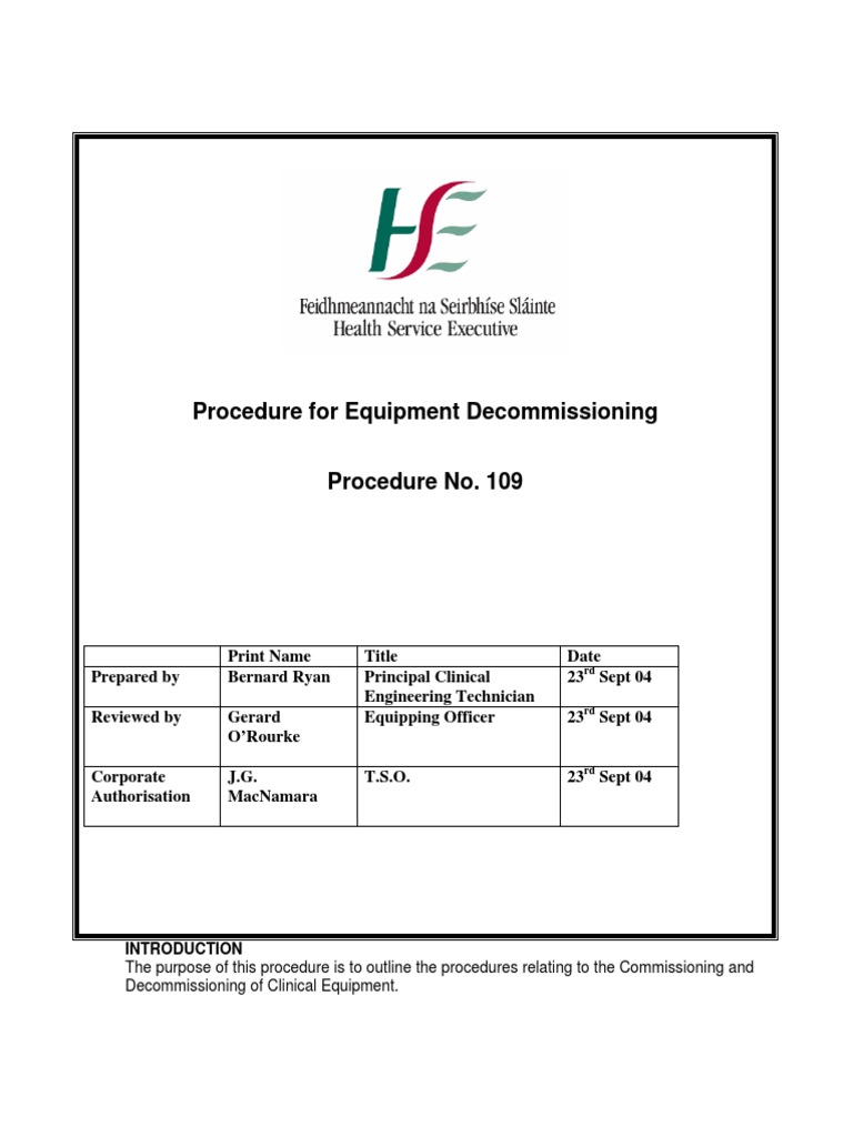 Procedure For Equipment Decommissioning | PDF | Indemnity | Insurance