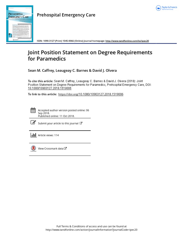 Joint Position Statement On | PDF | Paramedic | Emergency Medical Services