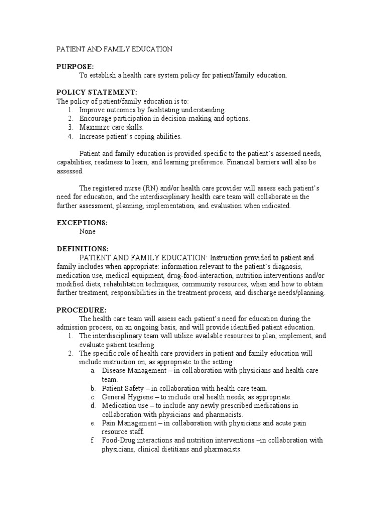 Policy Sample | PDF | Health Care | Patient