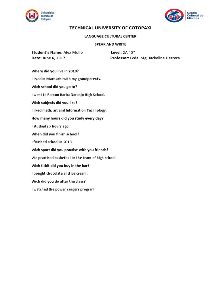 Student Interview: School Memories | PDF