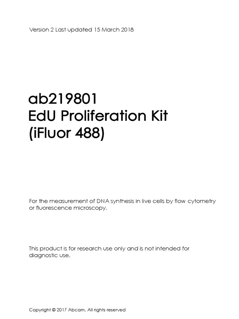 Ab219801 Edu Proliferation Kit (Ifluor 488) : Version 2 Last Updated 15 ...