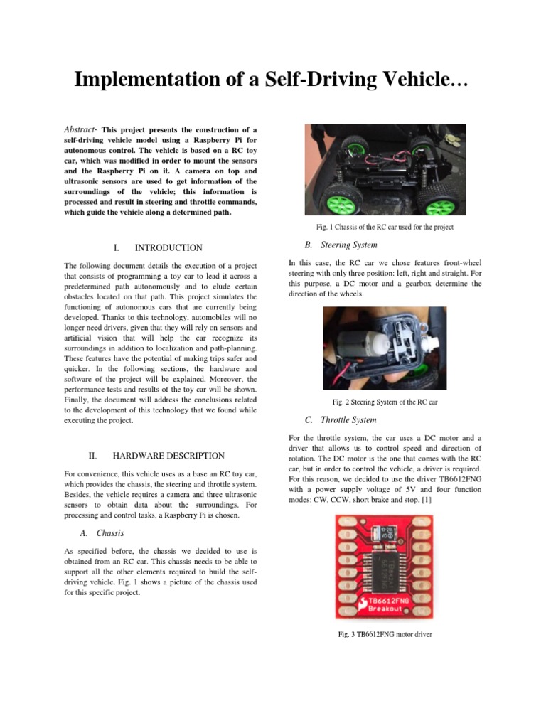 Implementation Of A Self Driving Vehicle Pdf Raspberry Pi Ultrasound