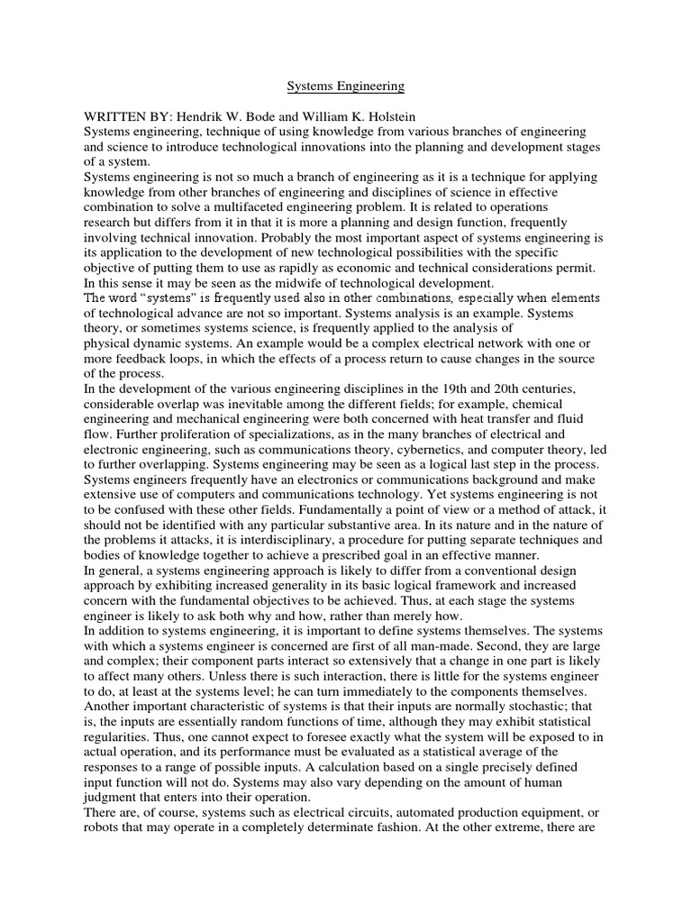 Systems Engineering Pdf System Engineering