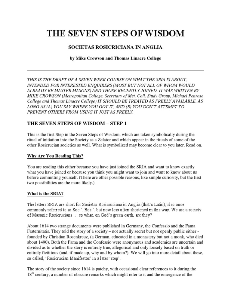 Seven Steps of Wisdom - SRIA | PDF | Rosicrucianism | Esotericism