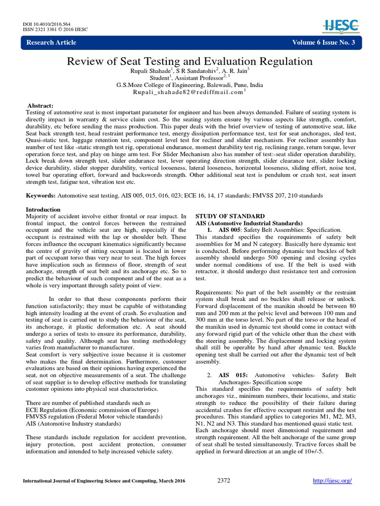 .Review of Seat Testing and Evaluation Regulation | PDF | Seat Belt ...