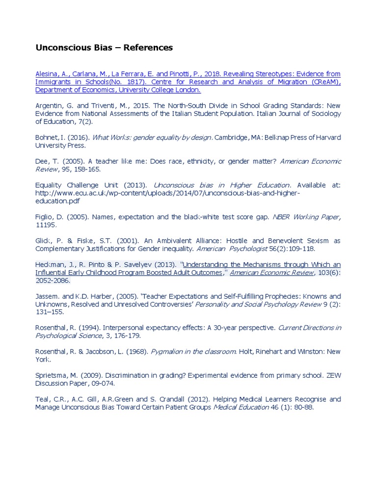 Unconscious Bias References | PDF | Bias | Psychology