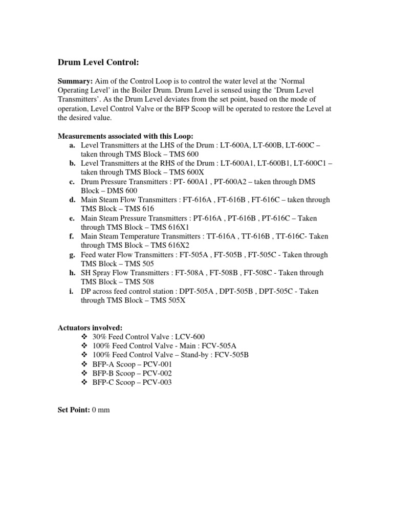 Control Narratives - Drum Level Control | Download Free PDF | Valve ...