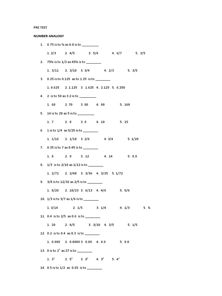 Number Analogy and Problem Solving Test | PDF | Fraction (Mathematics ...