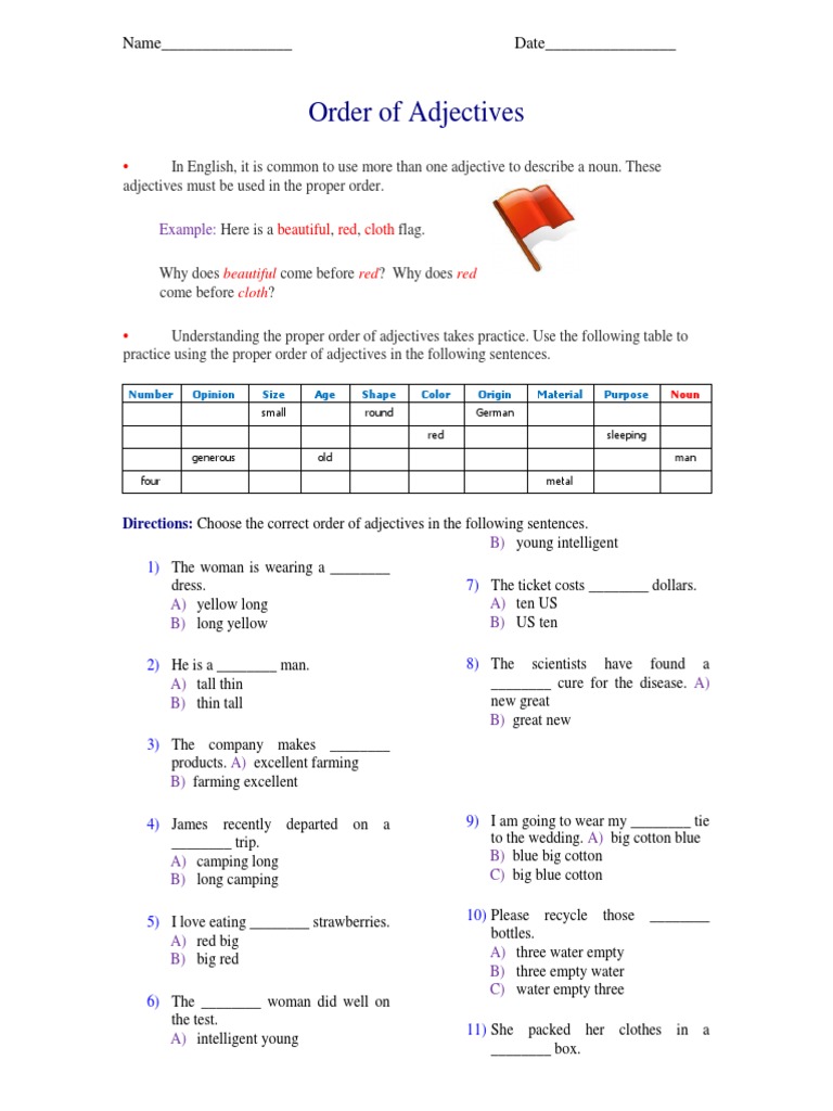 Order of Adjectives | PDF | Adjective