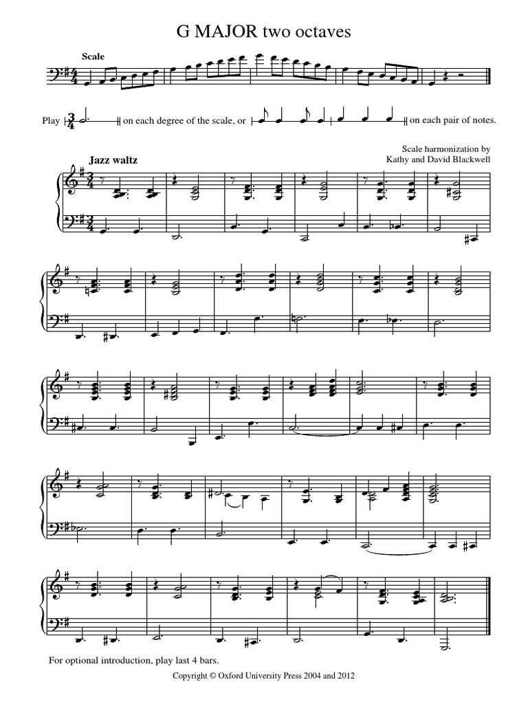 G Major Scale, Two Octaves, Piano | PDF | Classical Music | Pitch (Music)