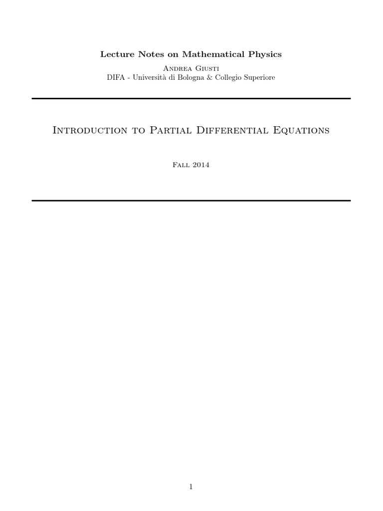 Introduction To Partial Differential Equations: Lecture Notes On ...