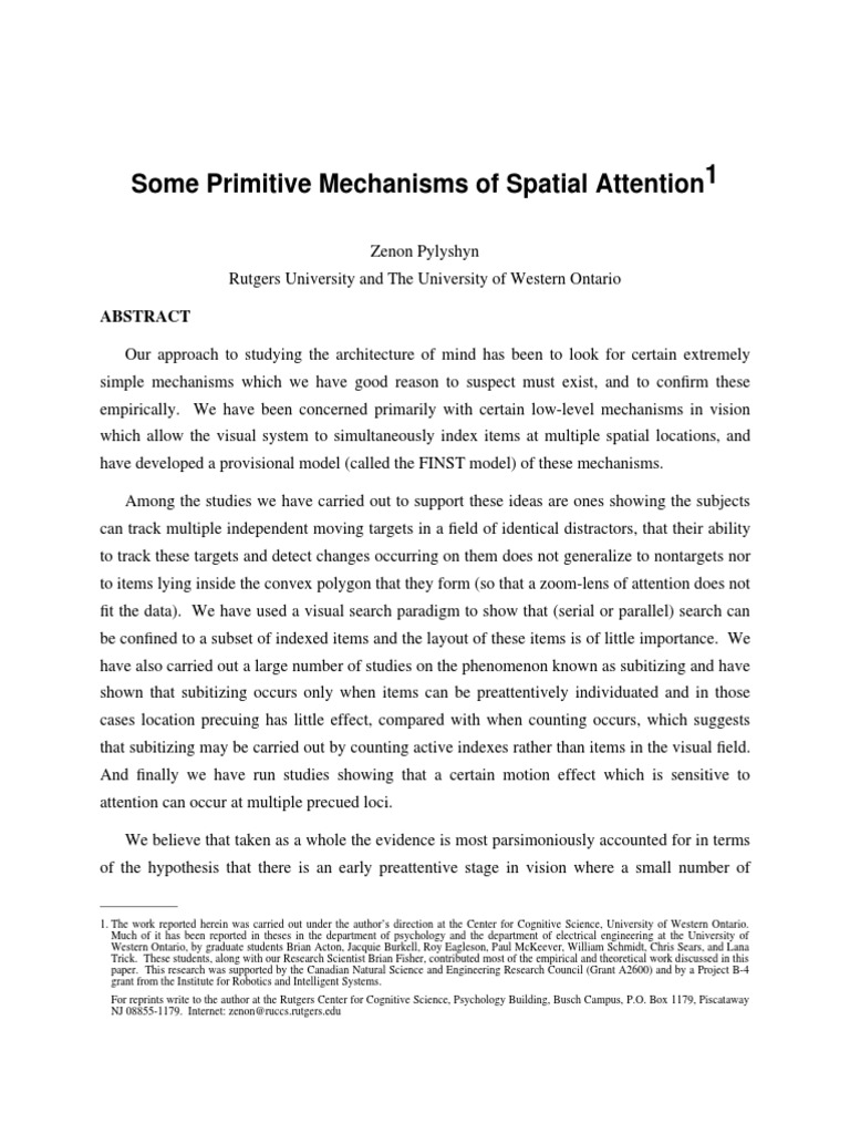 1 Some Primitive Mechanisms of Spatial Attention | PDF | Attention | System