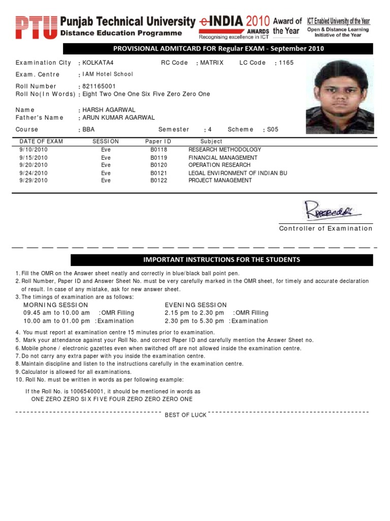 BBA Exam Admit Card Instructions | PDF | Academic Term | Project Management