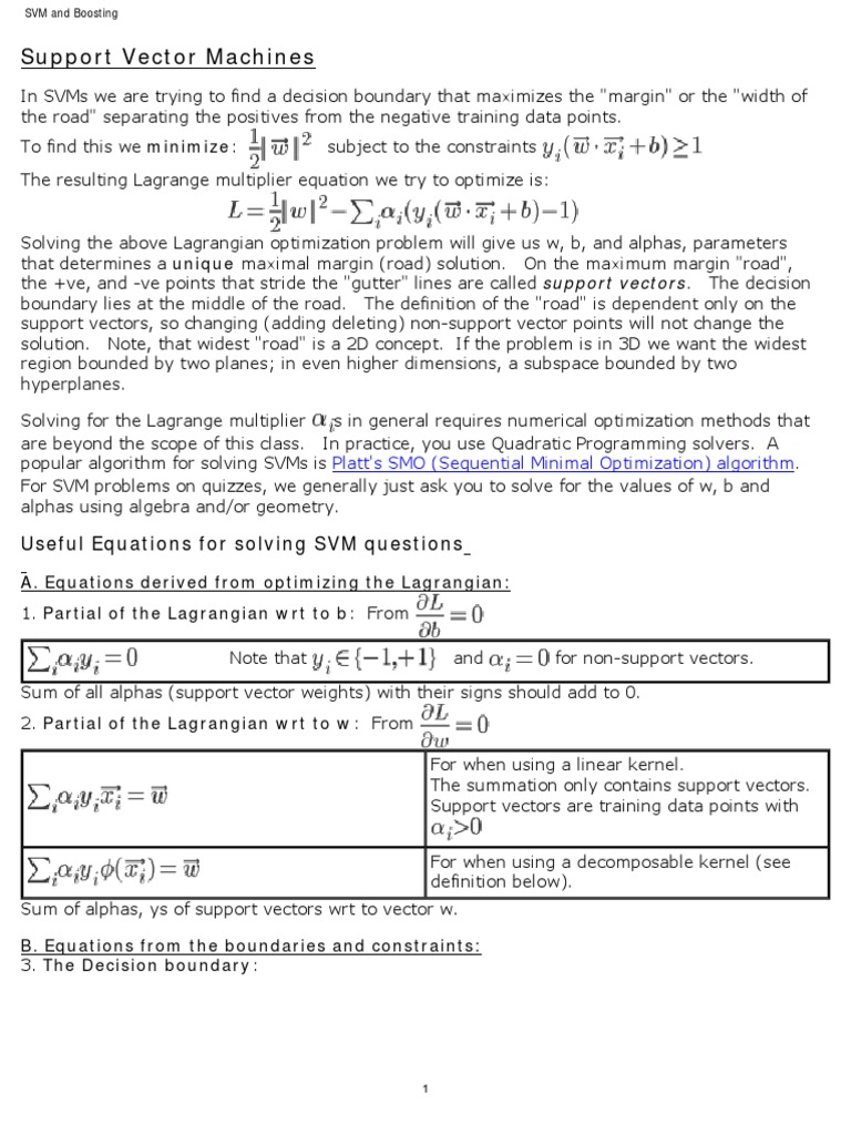 Support Vector Machines: Useful Equations For Solving SVM Questions ...