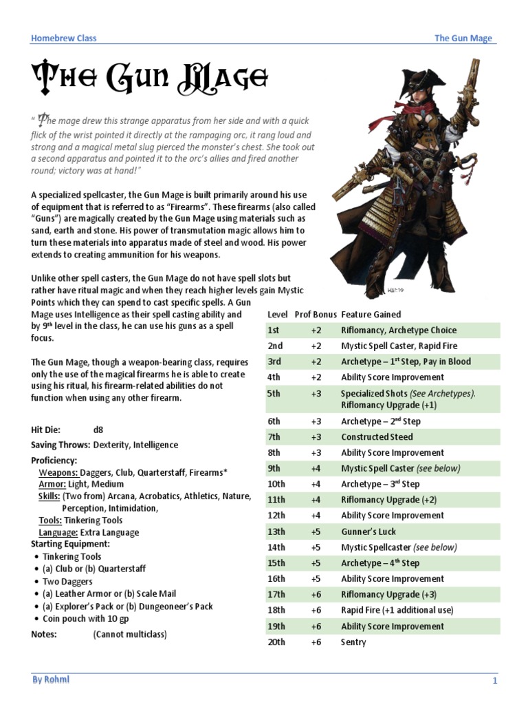 Homebrew Class The Gun Mage | PDF | Firearms | Weaponry