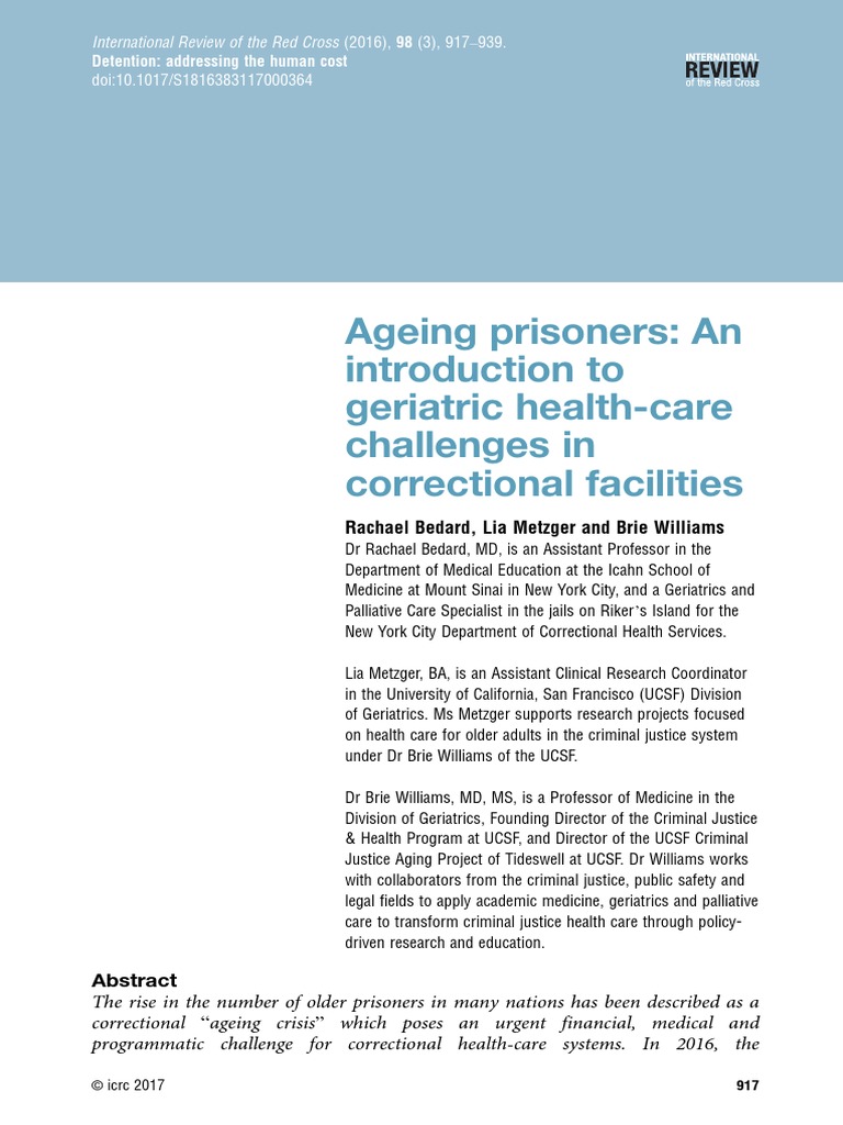 Ageing Prisoners: An Introduction To Geriatric Health-Care Challenges ...