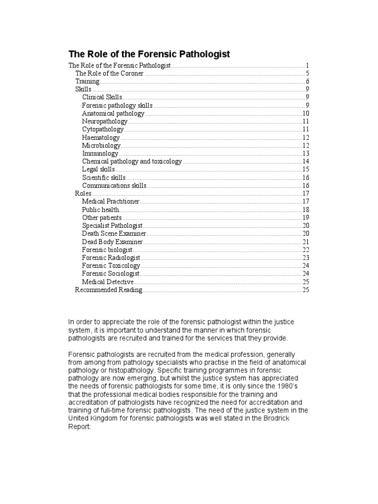 The Role of Forensic Pathologist | PDF | Neuropathology | Pathology