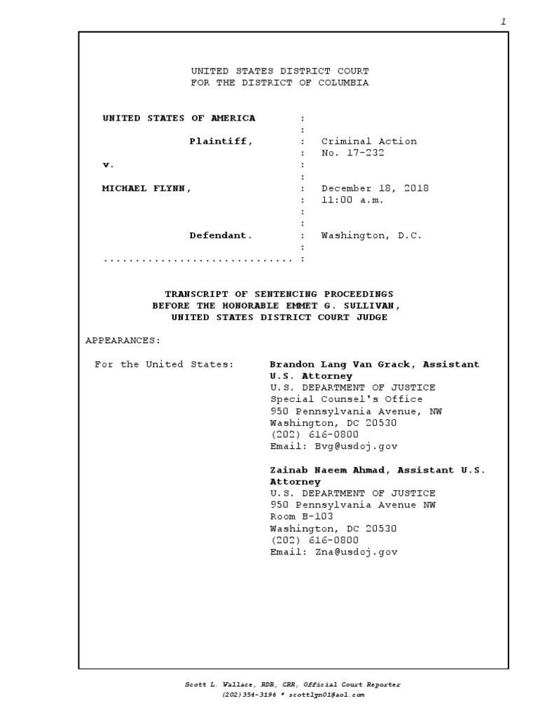 USA V Michael Flynn Sentencing Transcript | PDF | Plea | United States ...