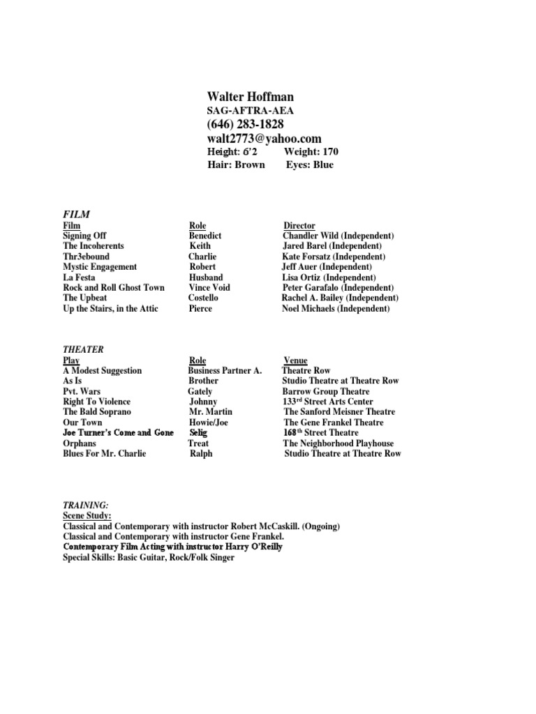 Walter Hoffman Acting Resume 2018 | PDF