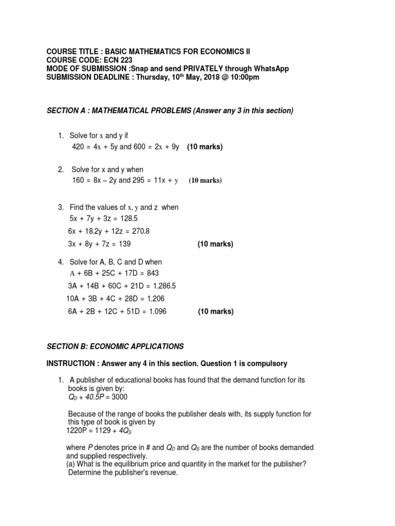 Mathematical Economics | PDF | Supply (Economics) | Supply And Demand
