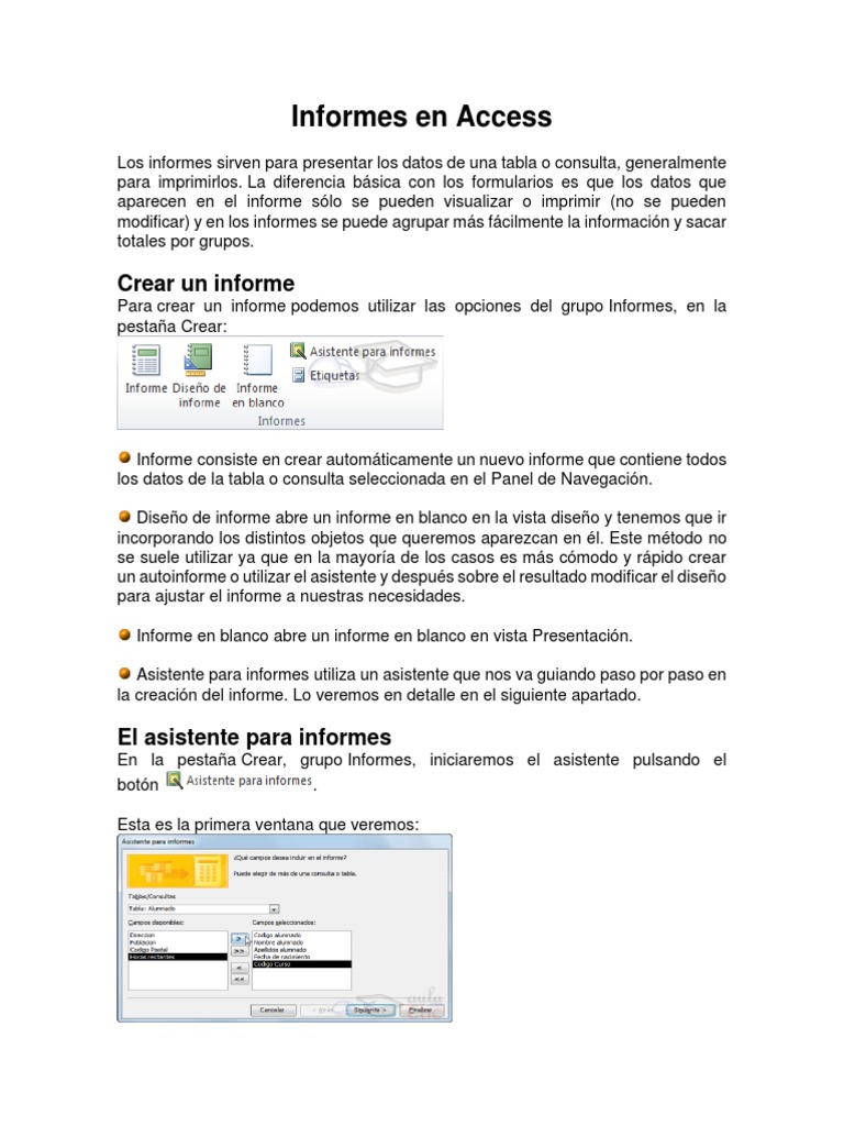 Informes en Access | PDF | Point and Click | Tabla (base de datos)