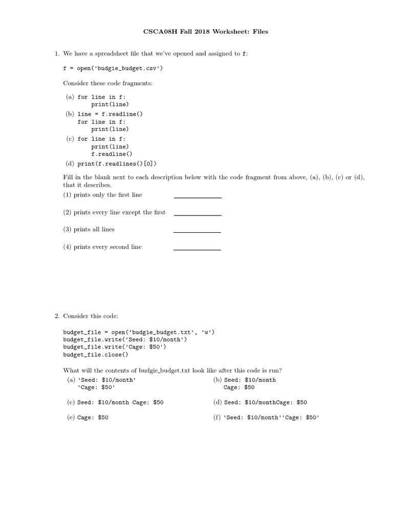 Cs Worksheet | PDF | Text File | Notation