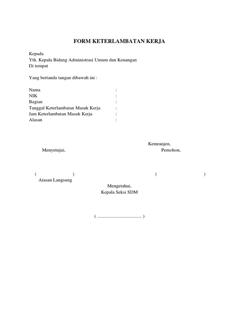 Form Keterlambatan Kerja | PDF