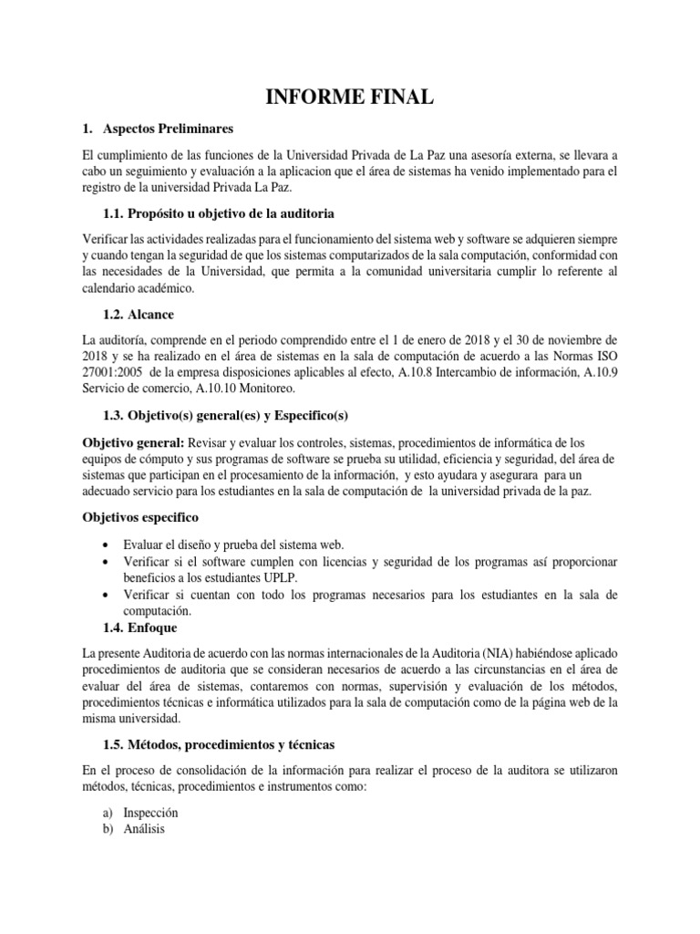 Ejemplo Informe Borrador | PDF | Seguridad de información | Auditoría