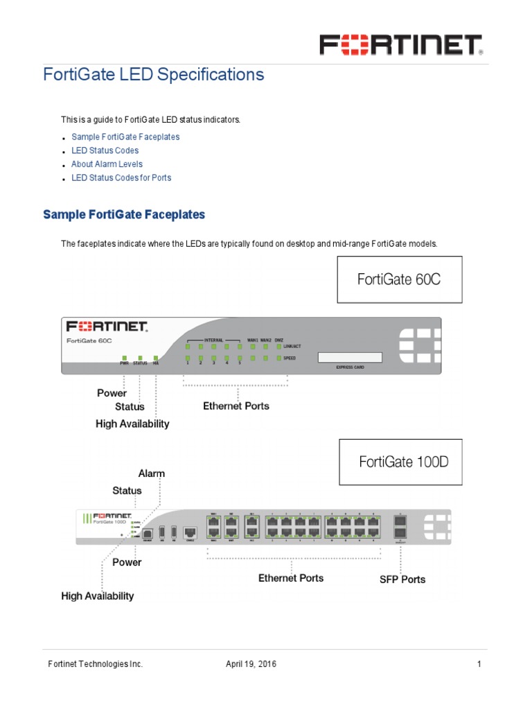FortiGate LED Specs | PDF | Trademark | Light Emitting Diode