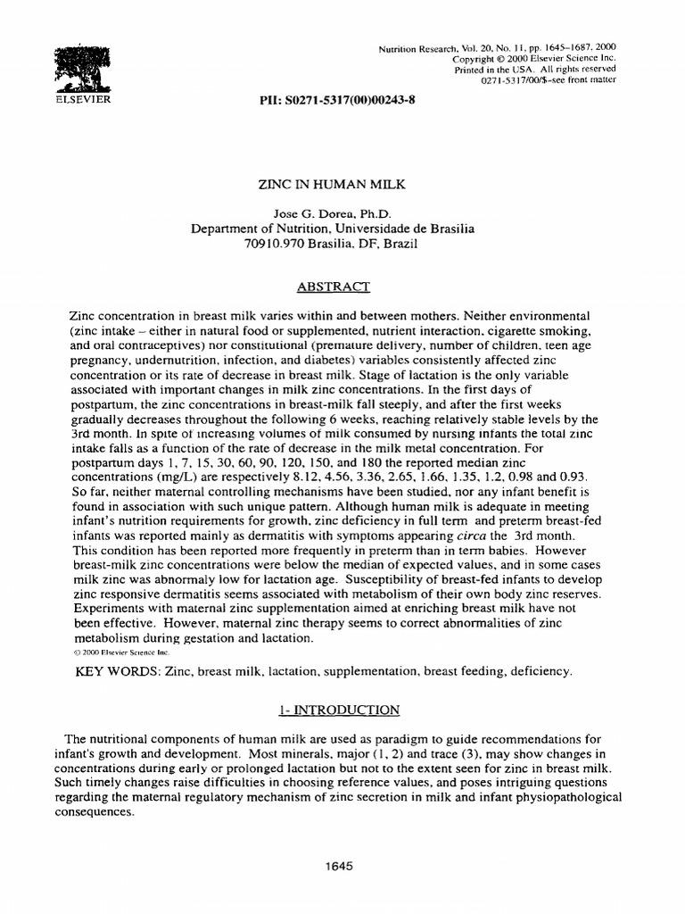 Zinc in Human Milk | PDF | Breast Milk | Breastfeeding