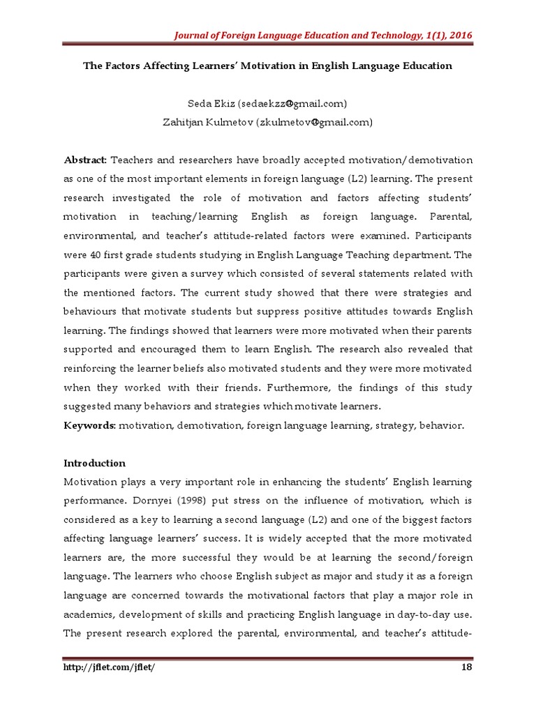 The Factors Affecting Learners - Motivation in English Language ...