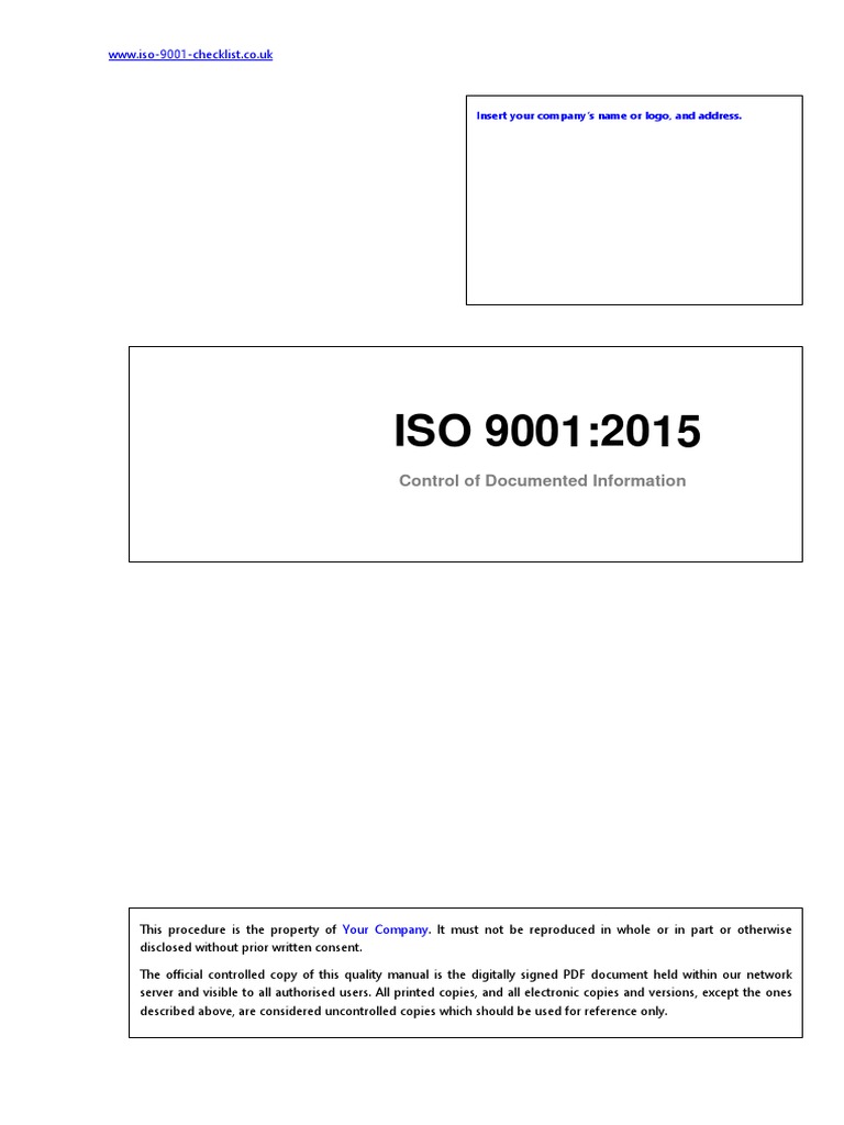 Control of Documented Information: www.iso-9001-checklist.co.uk ...