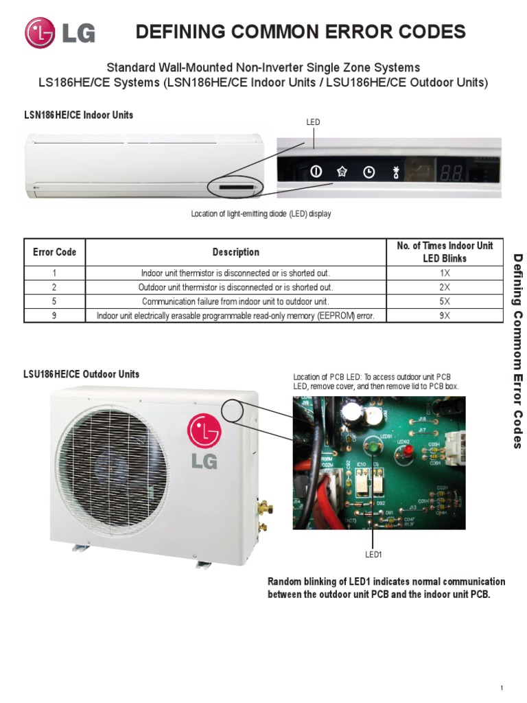 Lg Air Conditioners Common Error Codes Pdf Light Emitting Diode