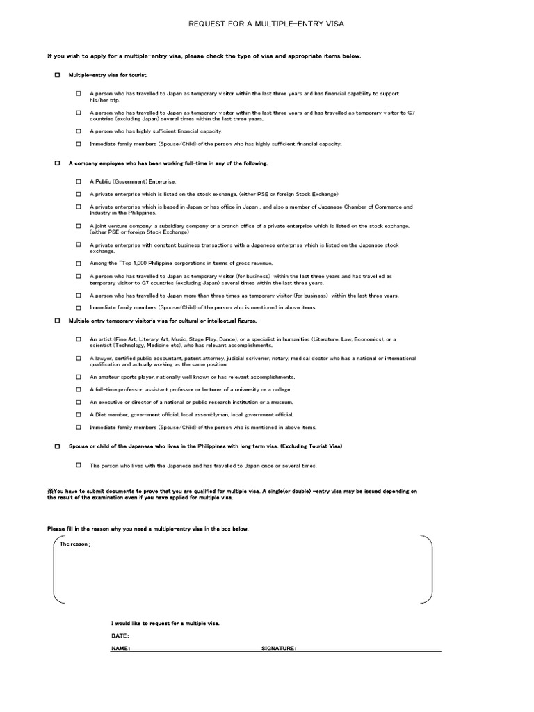 Request For Multiple Entry Visa | PDF | Travel Visa | Japan
