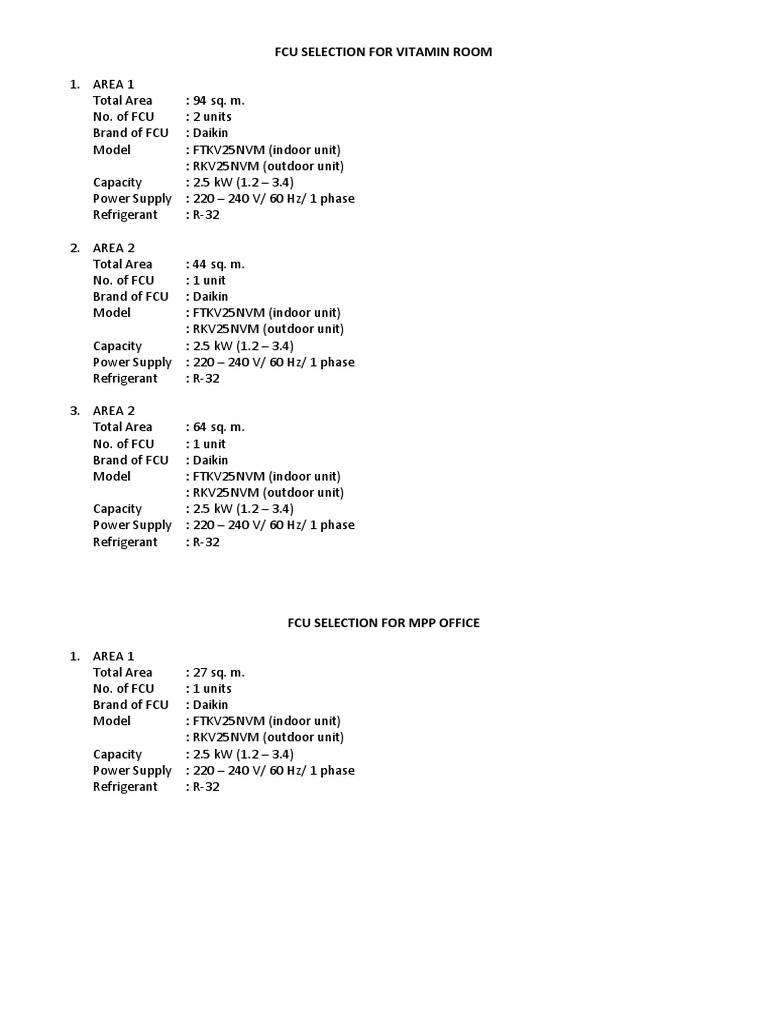 FCU Selection Guide for Daikin Units | PDF