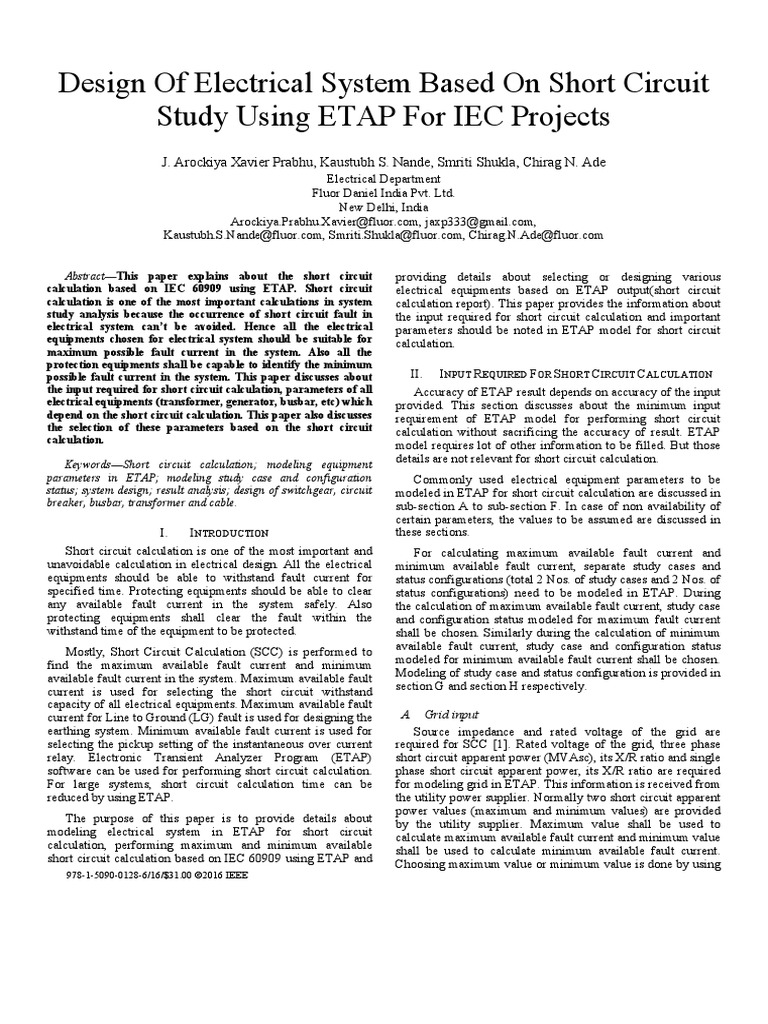 Design of Electrical System Based On Short Circuit PDF | PDF ...